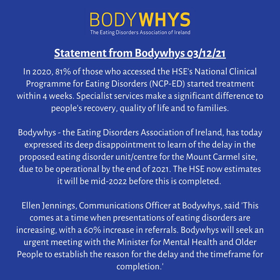 Bodywhys | Specialist Eating Disorder Service, Mount Carmel Hospital - Statement from Bodywhys